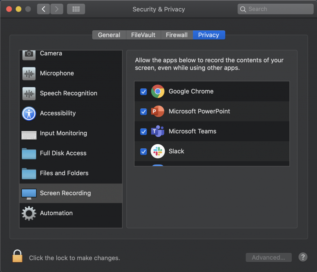 Screen Recording Permissions In Mac OS X My Podcasts